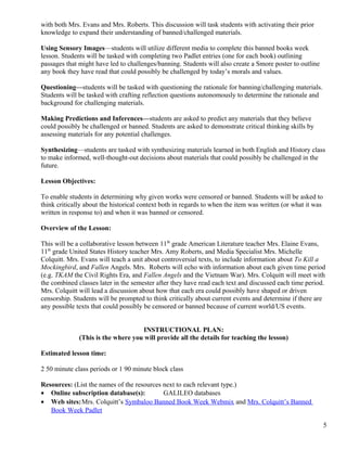 Michelle Colquitt Banned Books Week Lesson Plan | PDF