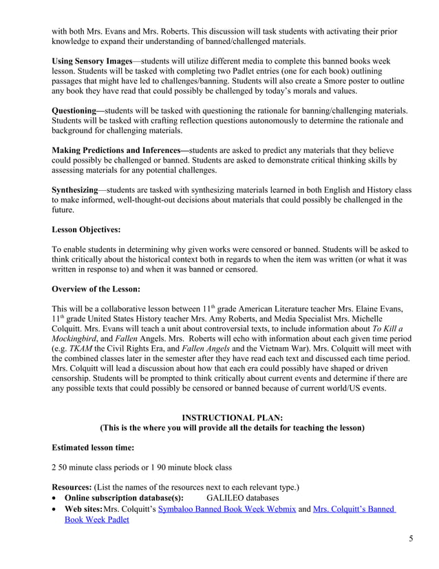 Michelle Colquitt Banned Books Week Lesson Plan | PDF