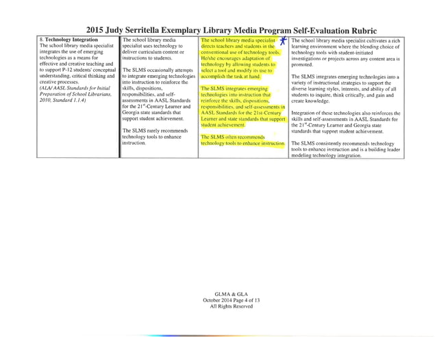 Michelle Colquitt Media Program Self-Evaluation Rubric | PPT