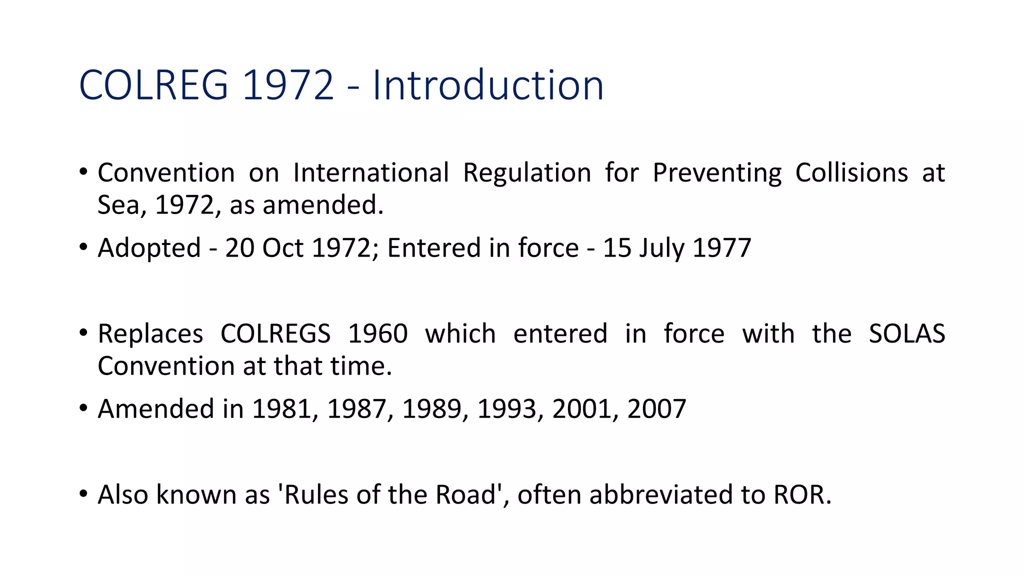COLREG 1972, A Presentation | PPTX