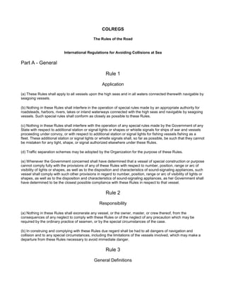 COLREGS The Rules of the Road - COLREGS The Rules of the Road | PDF