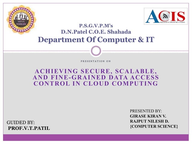 Achieving Secure And Scalable Cloud computing | PPT