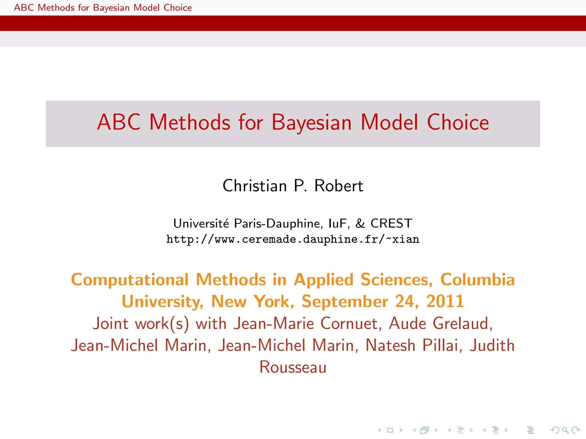 Columbia workshop [ABC model choice] | PPT