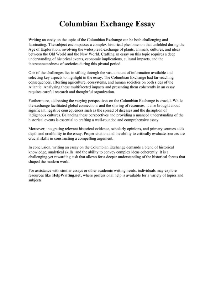 Columbian Exchange Essay | PDF