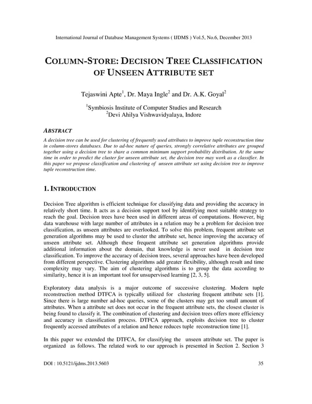 Column store decision tree classification of unseen attribute set | PDF