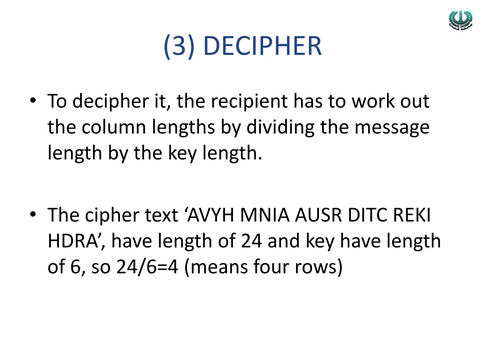 Columnar transposition cipher | PPTX