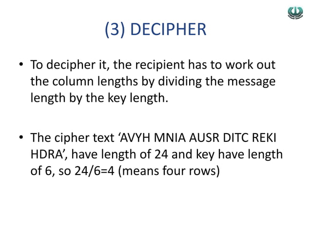 Columnar transposition cipher | PPTX