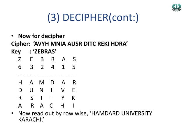 Columnar transposition cipher | PPT Columnar transposition cipher | PPT