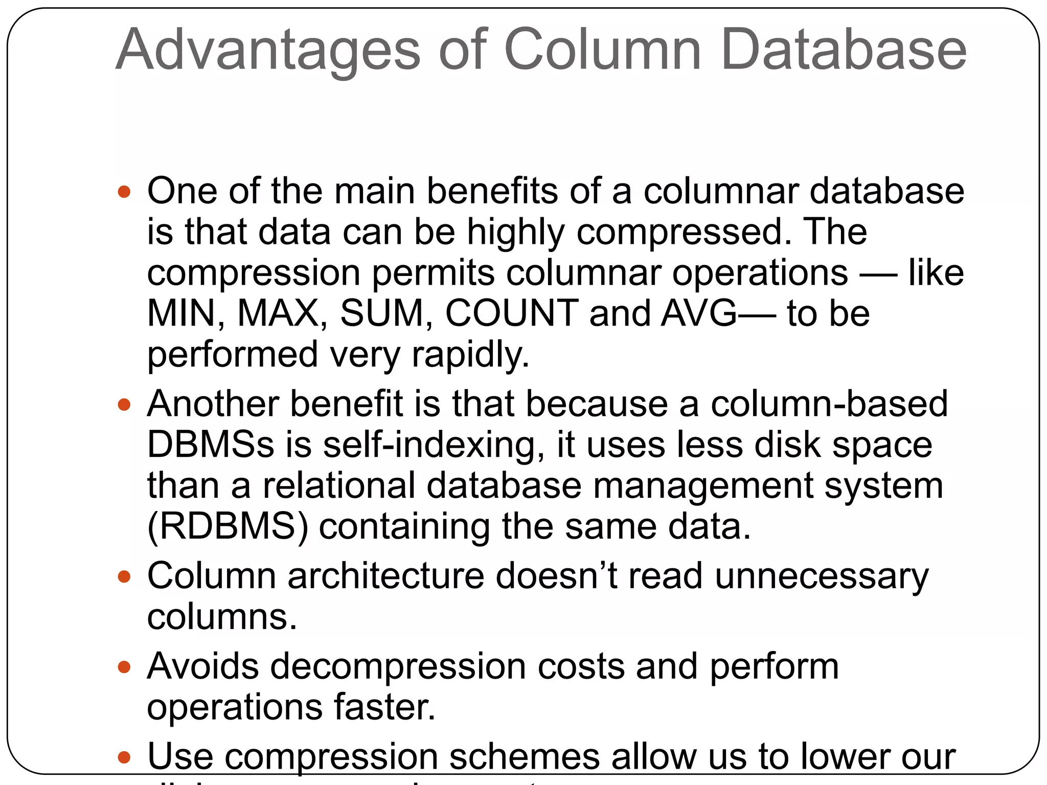 Column Oriented Database Pptx Databases Computer Software And