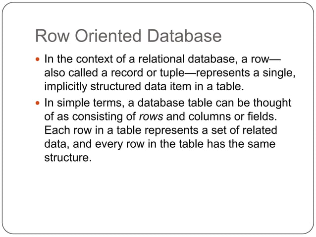 Column Oriented Database Pptx Databases Computer Software And