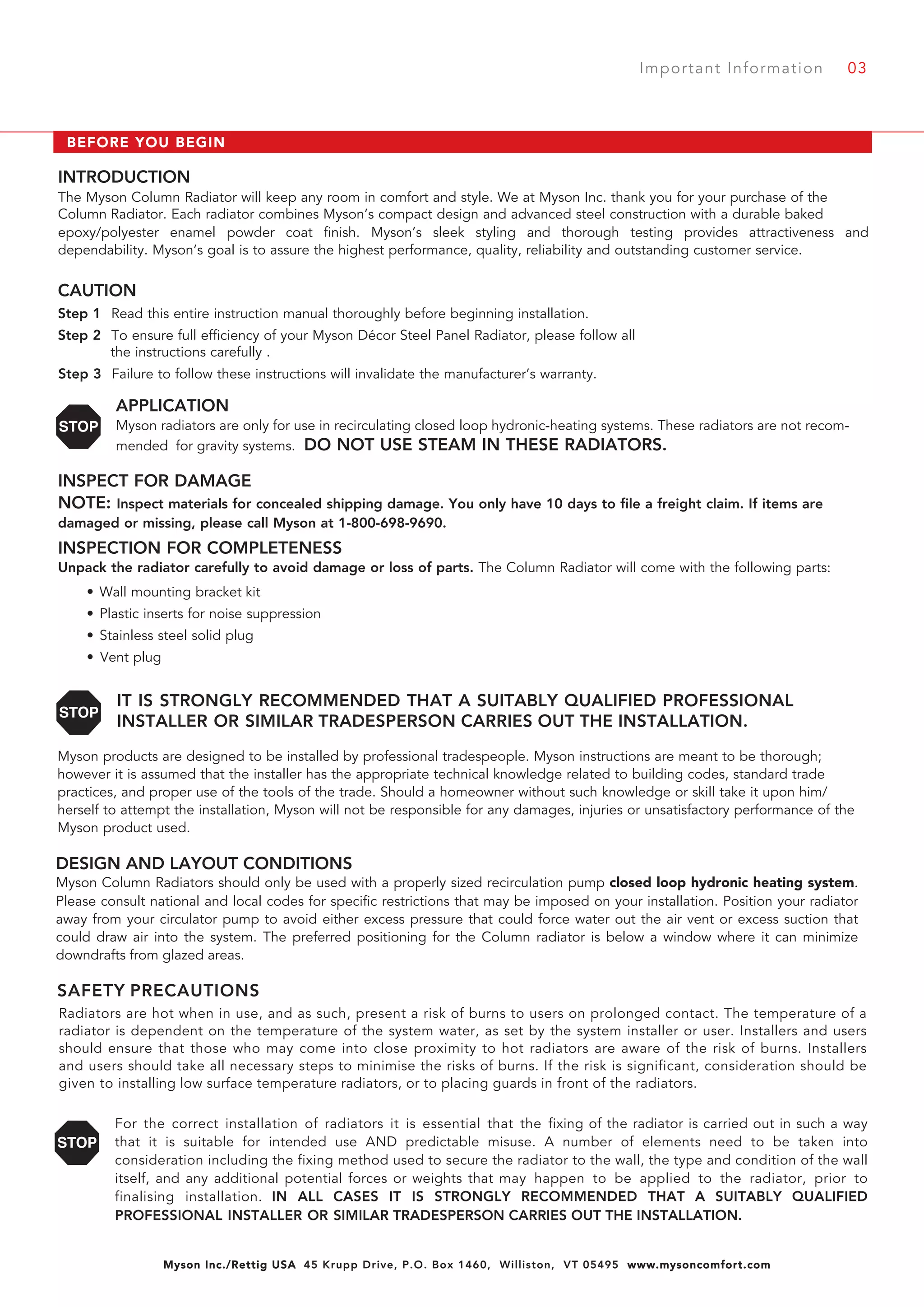 Column Radiator Series Installation & Technical Guide - Just Rads | PDF