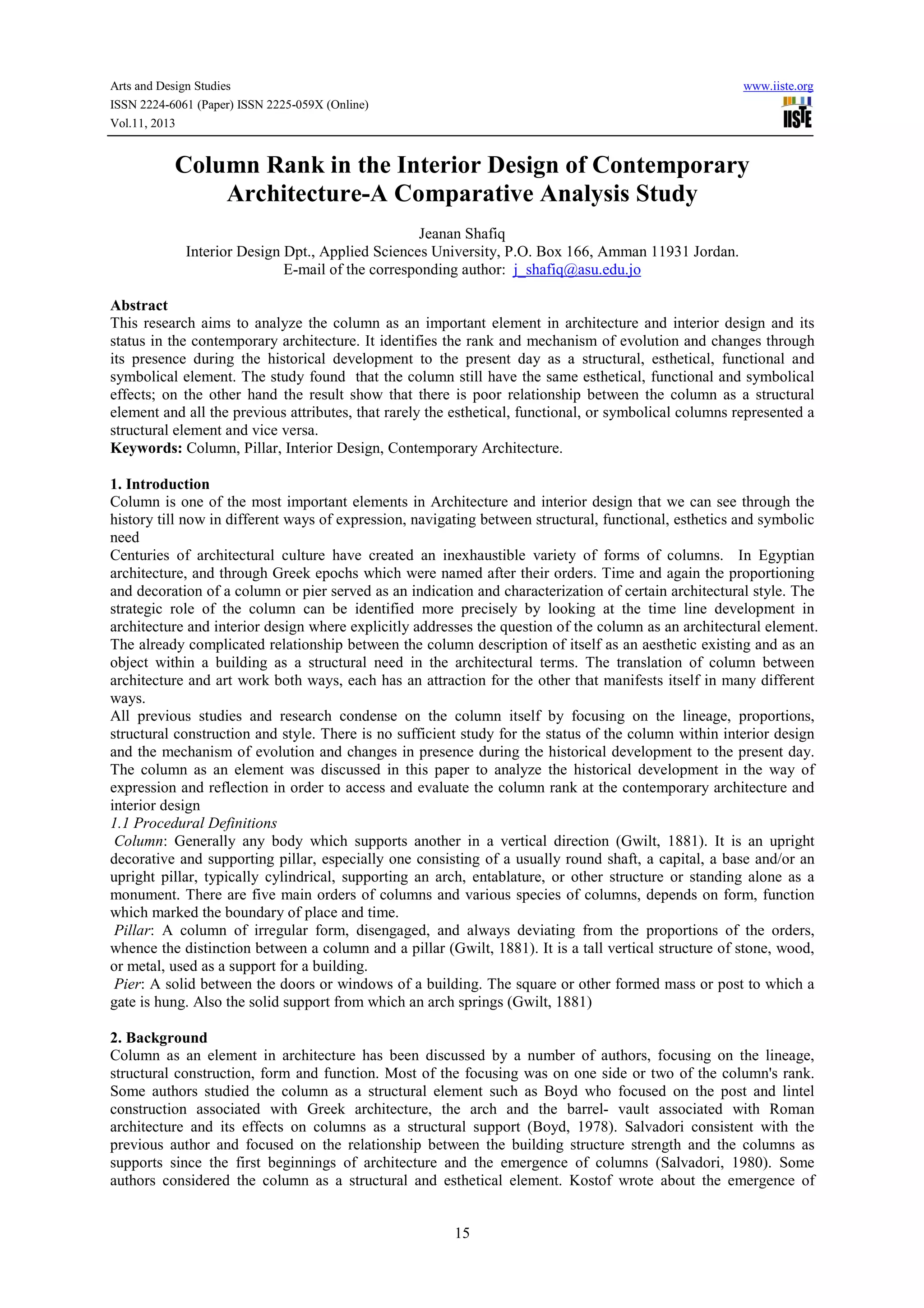 Column rank in the interior design of contemporary architecture a ...