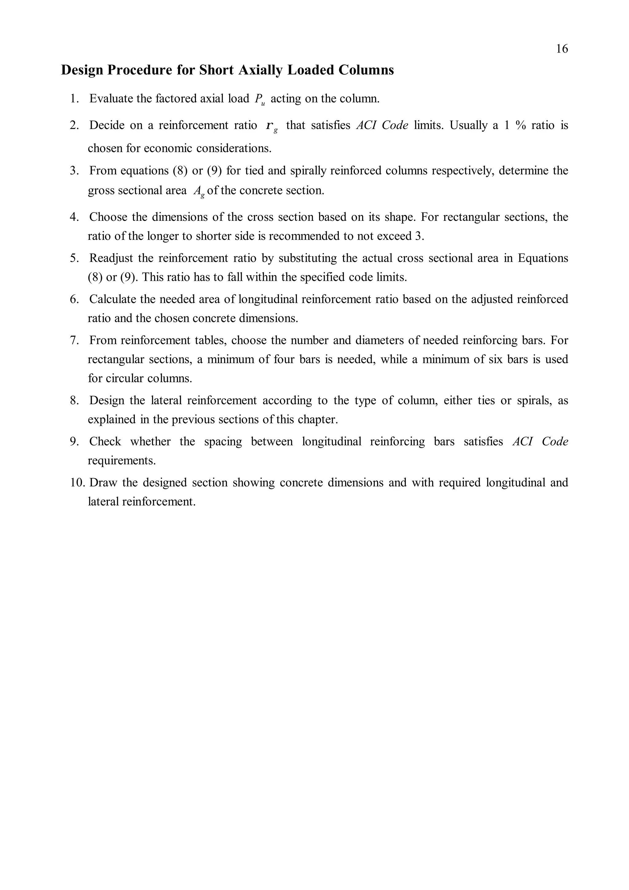 Design for Short Axially Loaded Columns ACI318 | PDF