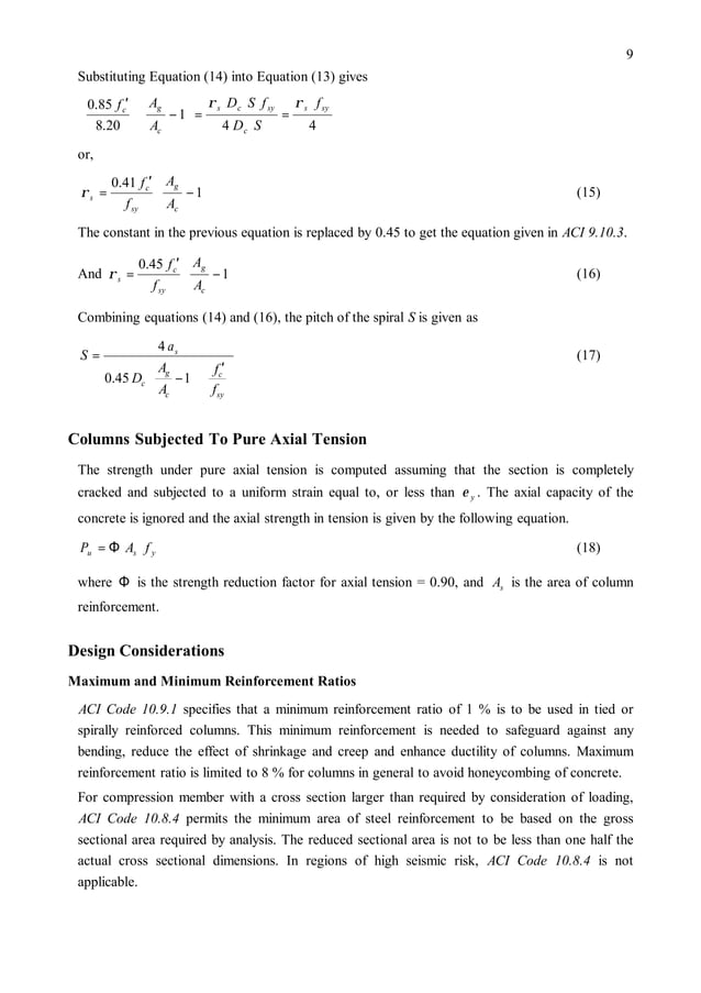Design for Short Axially Loaded Columns ACI318