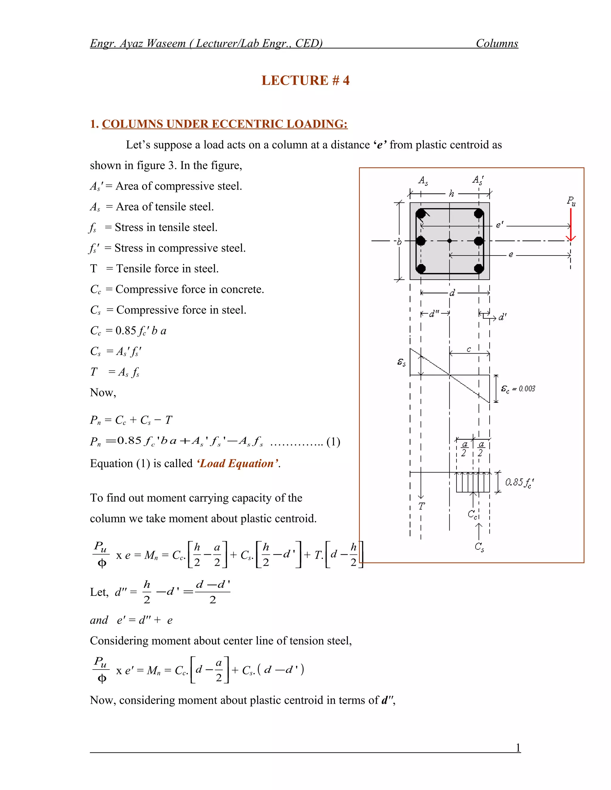 Columns under eccentric loading | PDF