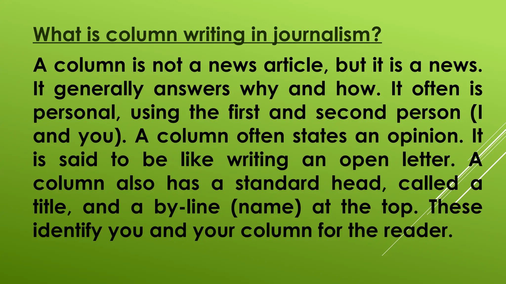 presentation on writing a column articles | PPTX
