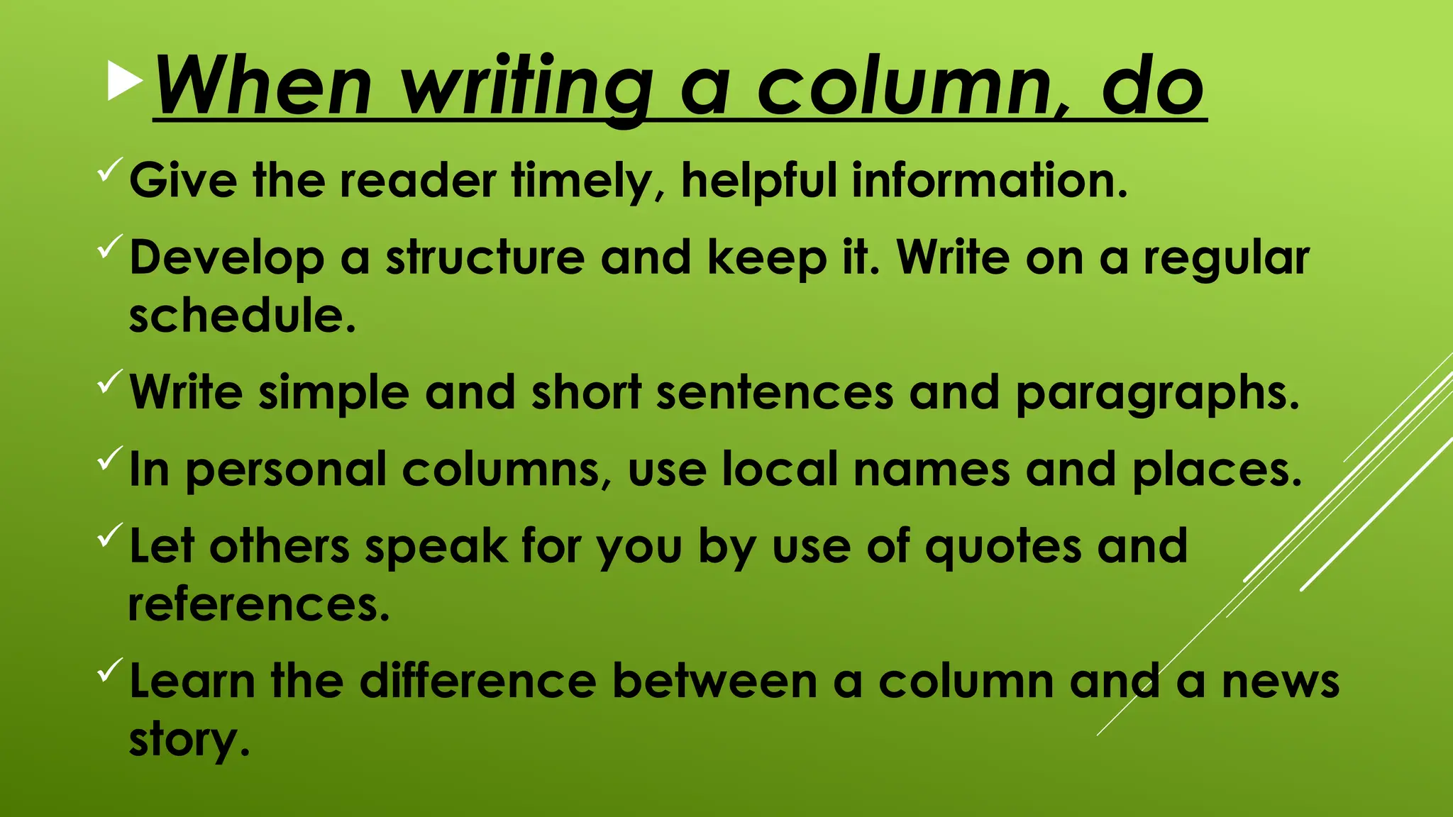 presentation on writing a column articles | PPTX