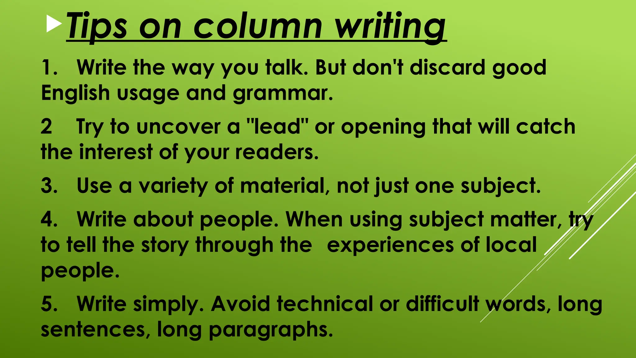 presentation on writing a column articles | PPTX