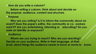 presentation on writing a column articles | PPTX