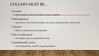 Categories of Campus Journalism: Column Writing | PPTX