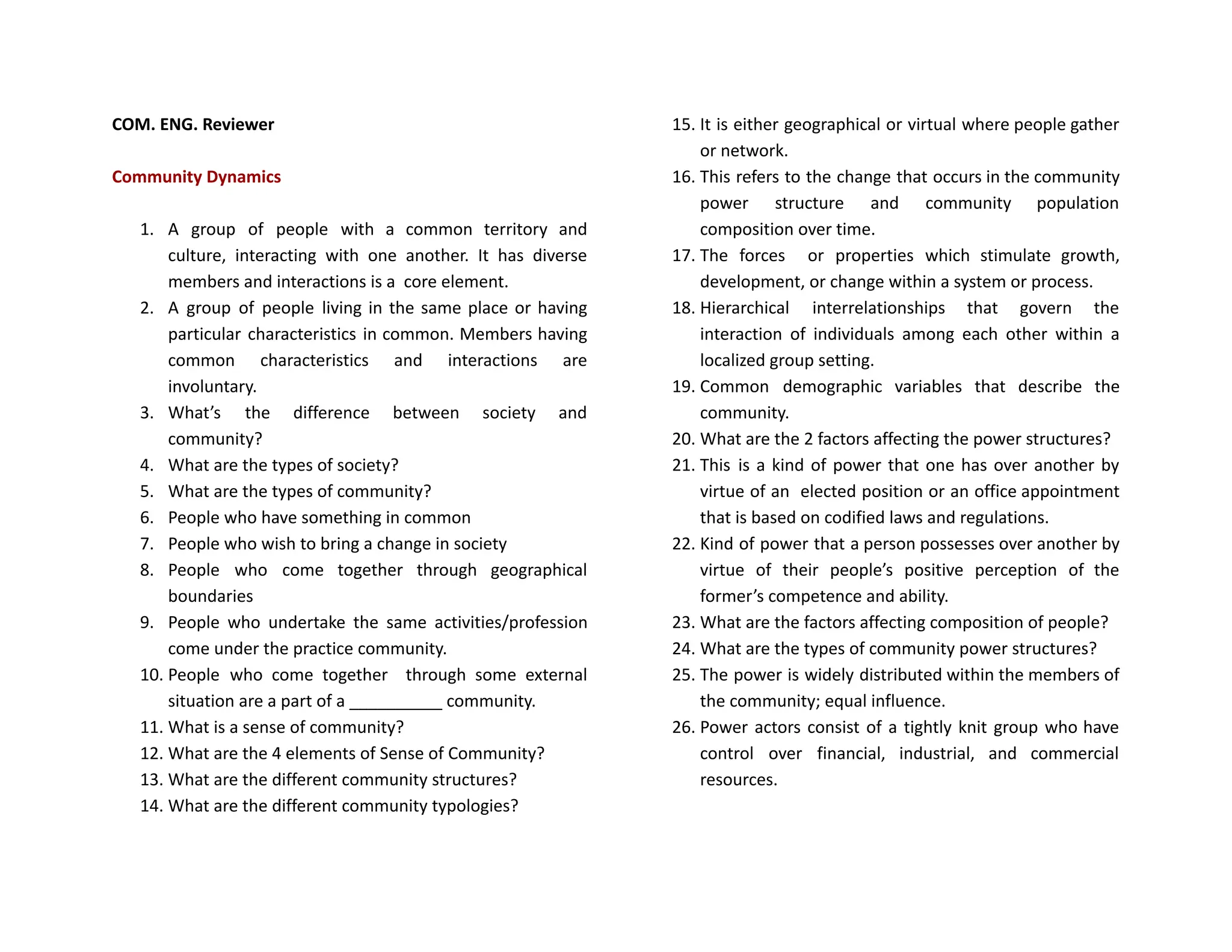 COMMUNITY ENGAGEMENT REVIEWER FOR 12 HUMSS STUDENTS | PDF