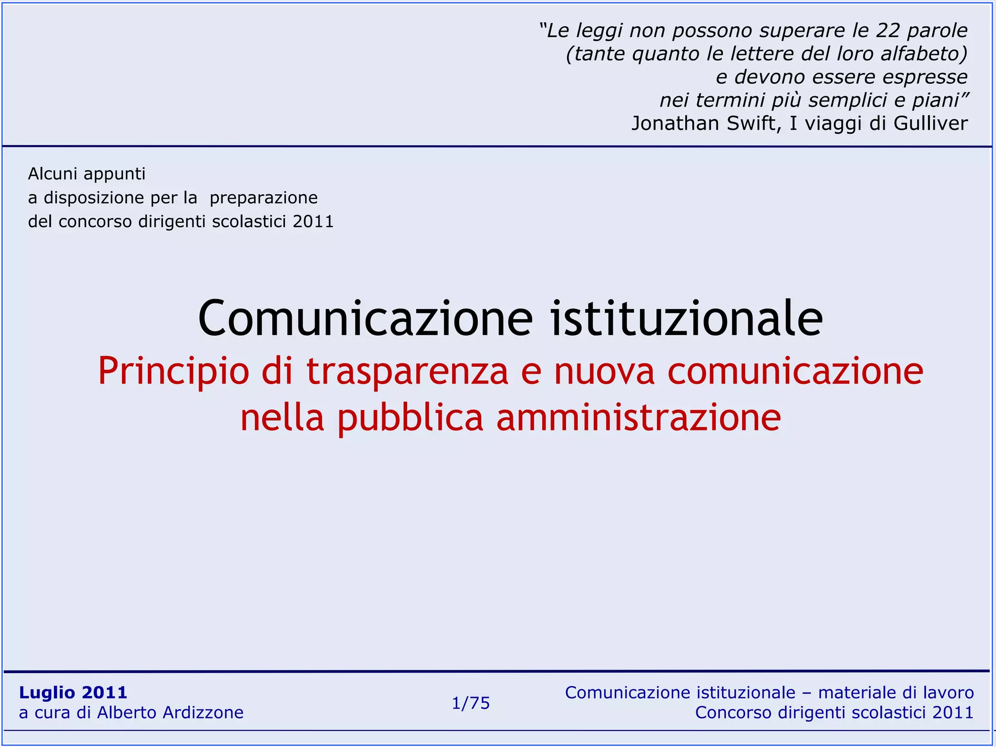Comunicazione istituzionale e principio di trasparenza | PPT