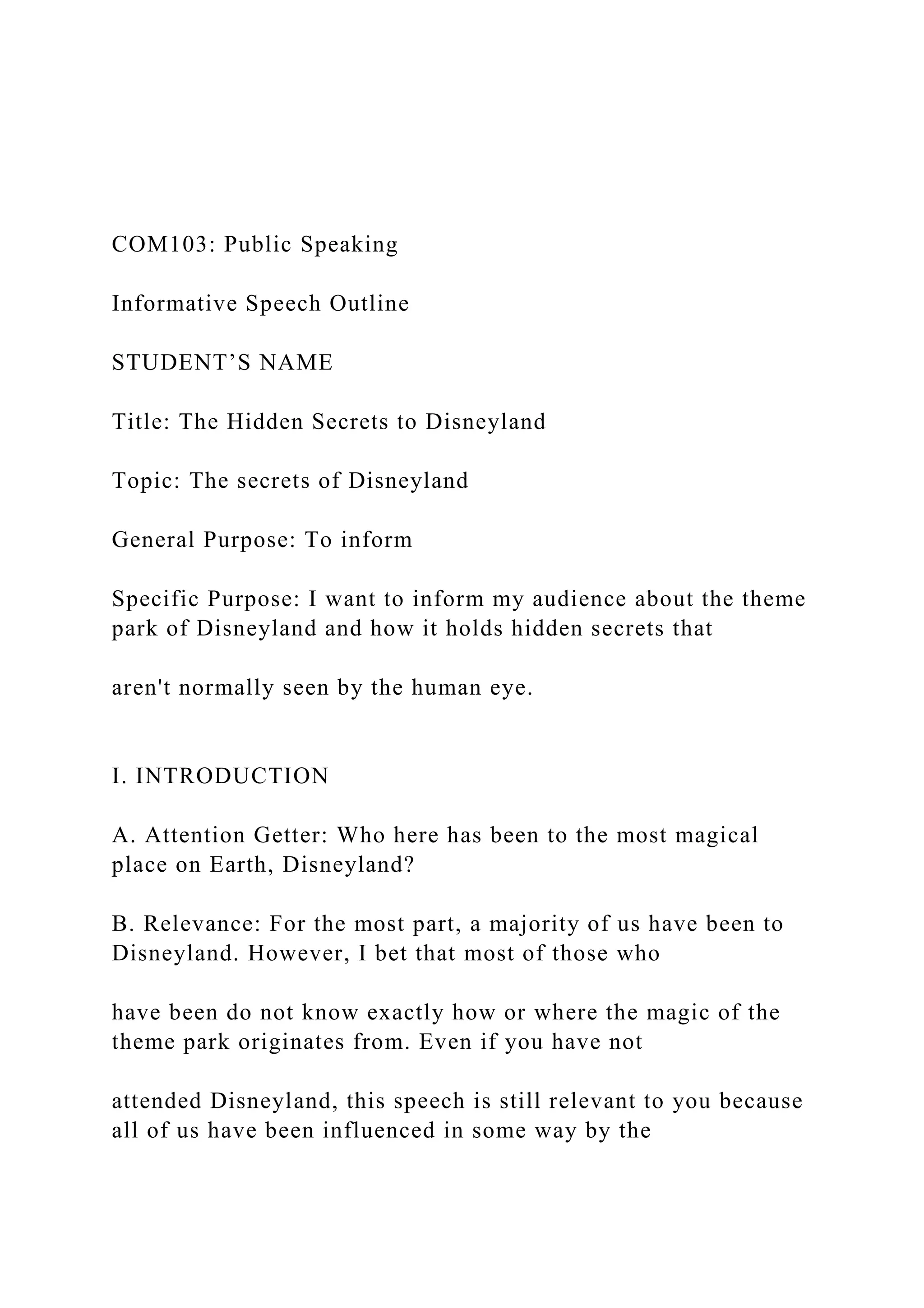 COM103 Public Speaking Informative Speech Outline STU.docx