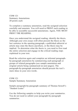 COM 121Summary Annotations20 points eachTo complete a summ.docx