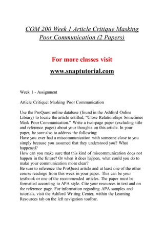 Com 200 Education Organization -- snaptutorial.com