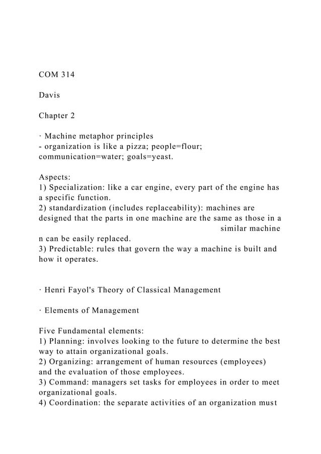 COM 314DavisChapter 2 · Machine metaphor principles.docx
