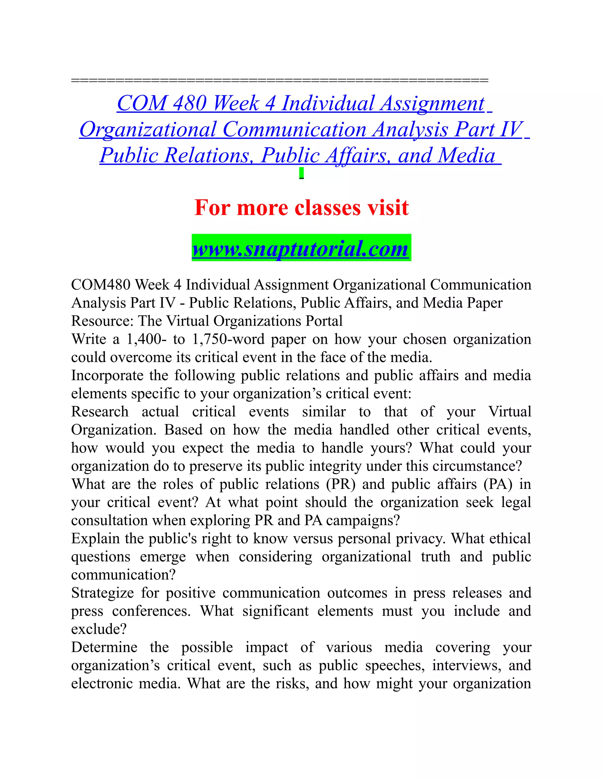 Com 480 Effective Communication-snaptutorial.com