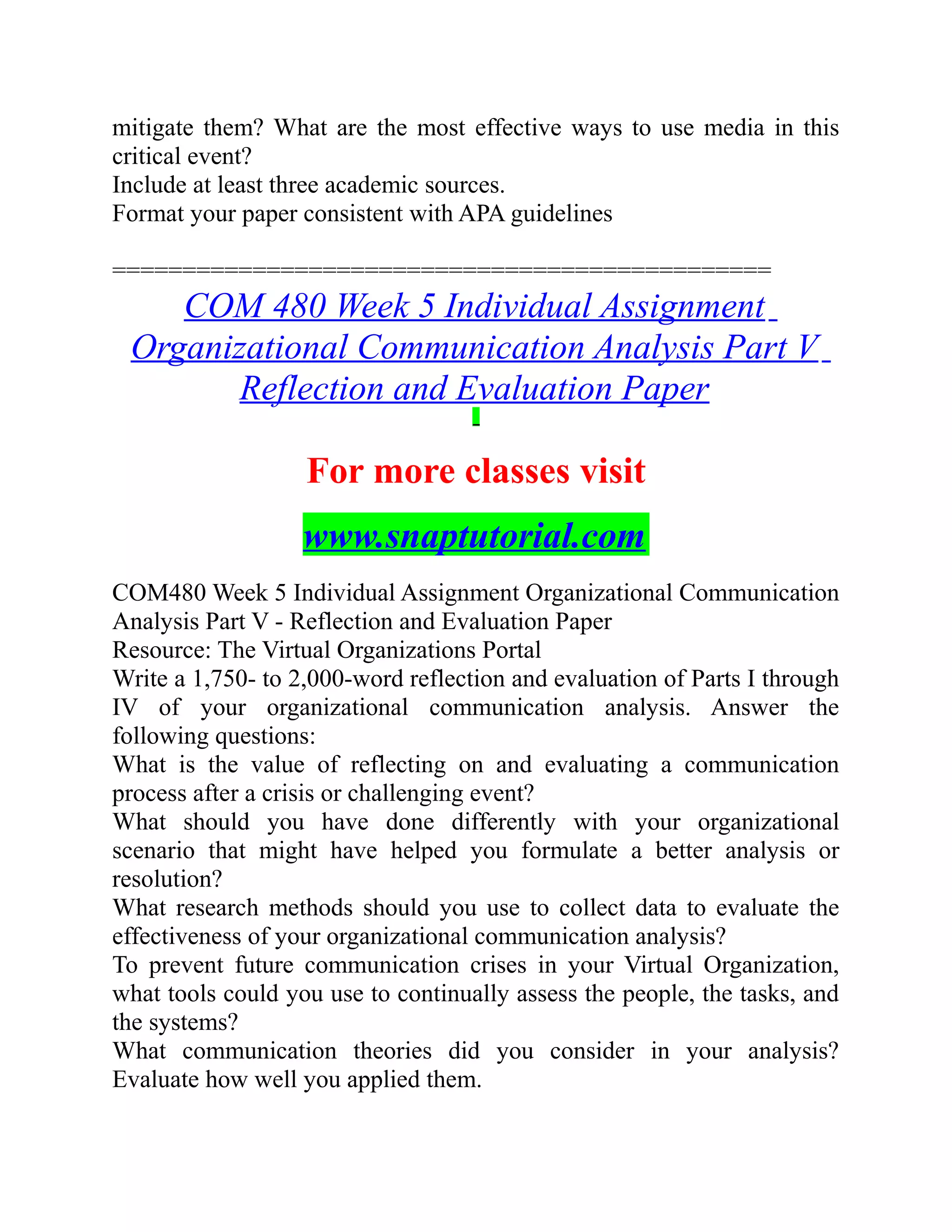Com 480 Effective Communication-snaptutorial.com