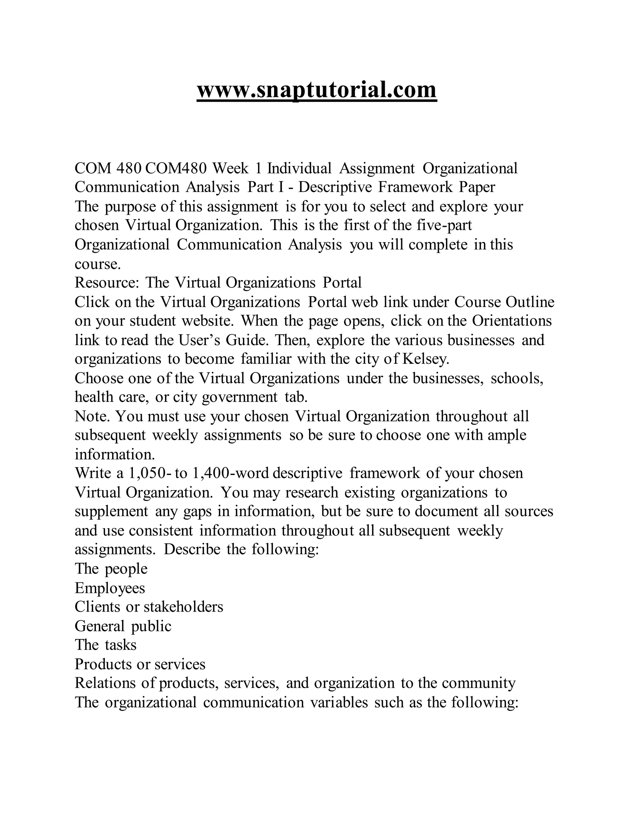 COM 480 Education Organization / snaptutorial.com