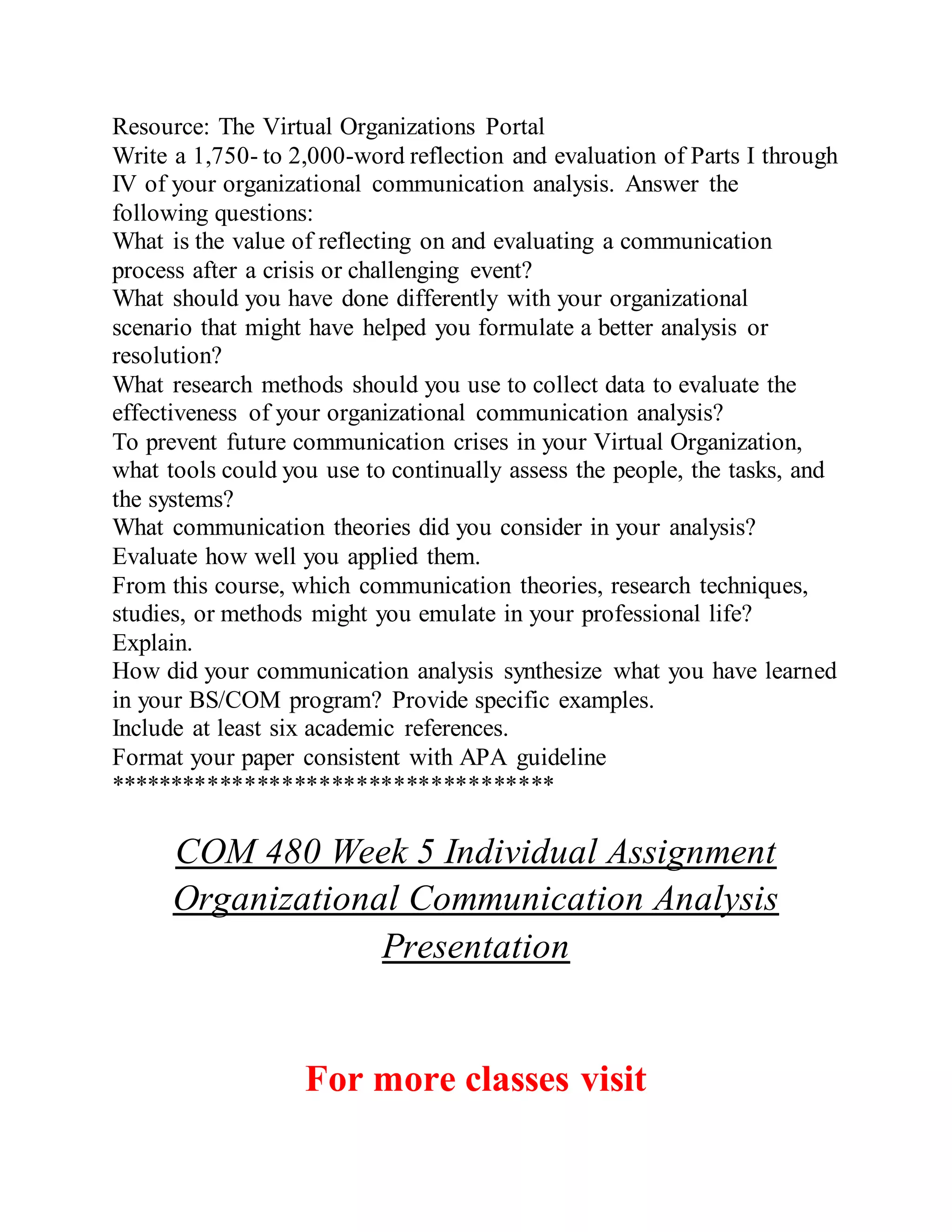 COM 480 Education Organization / snaptutorial.com