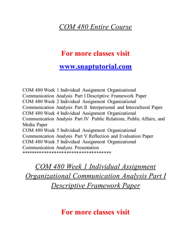 COM 480 Education Organization / snaptutorial.com