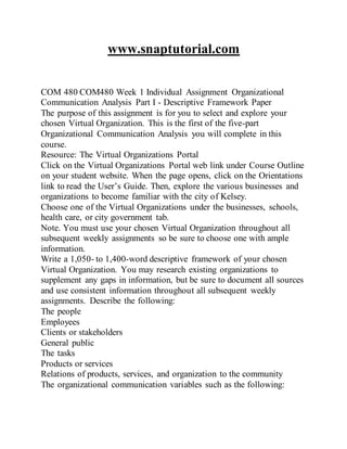COM 480 Education Organization / snaptutorial.com