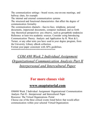 COM 480 Education Organization / snaptutorial.com