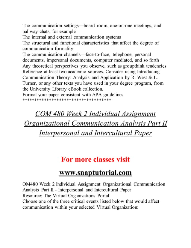 COM 480 Education Organization / snaptutorial.com