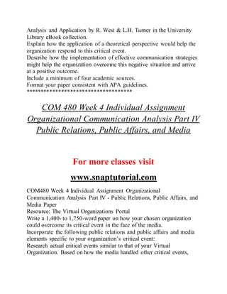 COM 480 Education Organization / snaptutorial.com