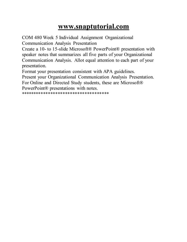 COM 480 Education Organization / snaptutorial.com