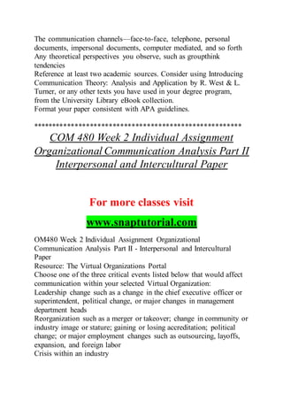 Com 480 Education Specialist-snaptutorial.com