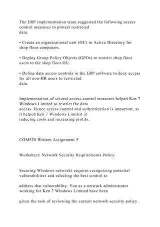 COM520 Written Assignment 5 Assignment Network Security.docx | Computer Networking | Computing