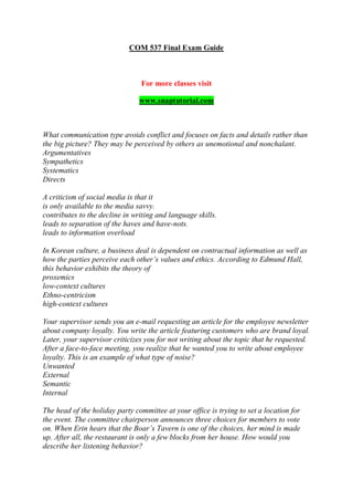 Com 537 final exam guide | PDF