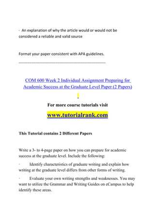 Com 600 Teaching Effectively--tutorialrank.com