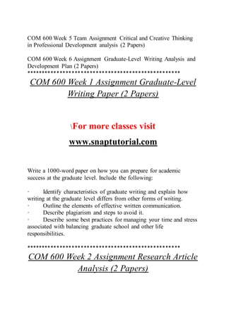 COM 600 Exceptional Education / snaptutorial.com | PDF