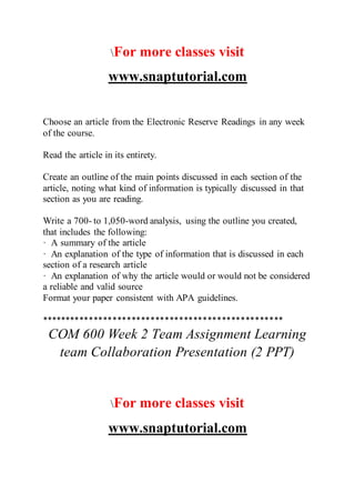 COM 600 Exceptional Education / snaptutorial.com | PDF