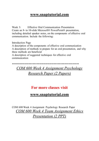 COM 600 Exceptional Education / snaptutorial.com | PDF