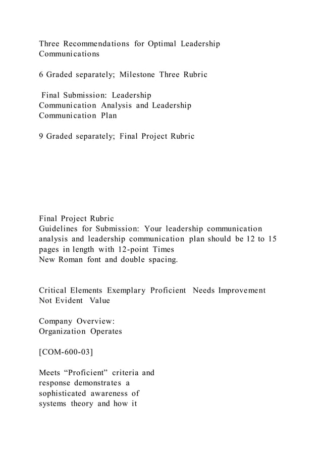 COM 600 Final Project Guidelines and Rubric Overview | PDF