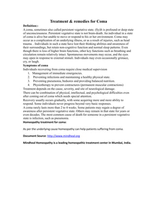 Coma | DOC | Brain and Nervous System Disorders | Diseases and Conditions