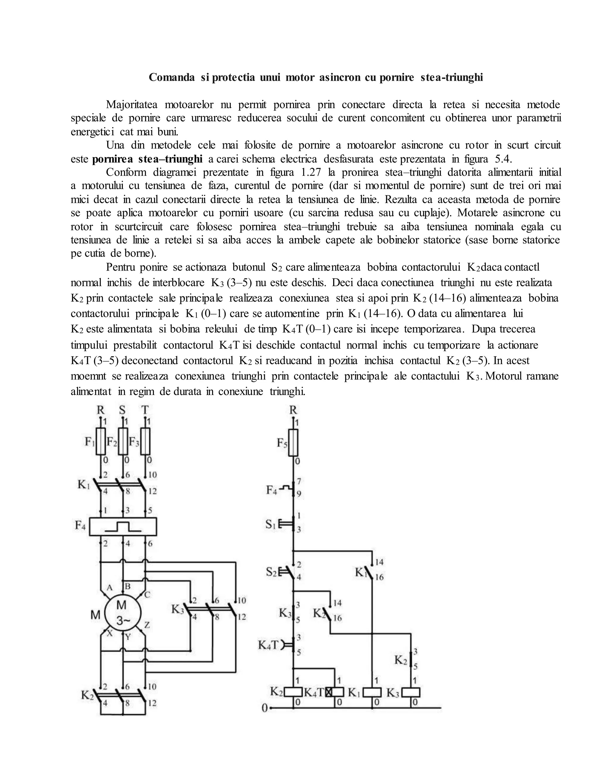 Comanda si protectia unui motor asincron cu pornire stea | DOCX